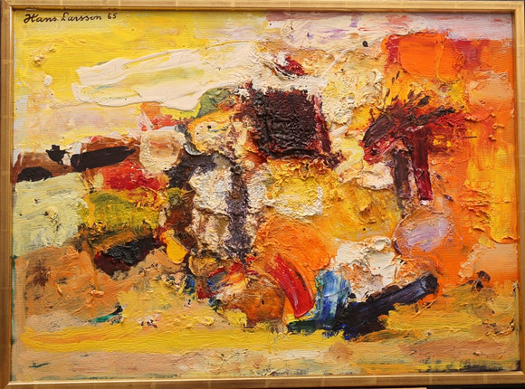 HANS LARSSON. Olja på duk, "Orangegult landskap", signerad, daterad -65. Konst - Måleri - Auctionet