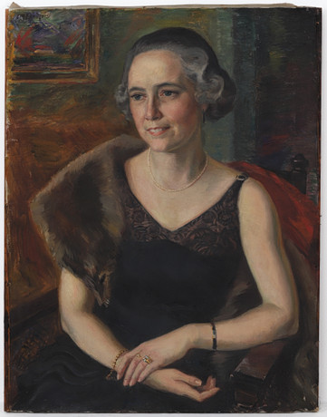 CARL- MAGNUS LINDQUIST. Porträtt av dam i rävstola, olja på duk ...