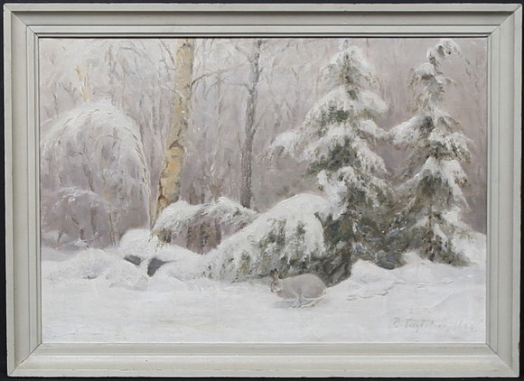 BERTIL TÄGTSTRÖM. Vinterhare. Olja på duk, signerad och daterad 1934 ...