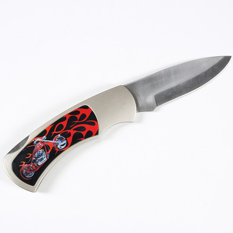 POCKET KNIFE, stainless, with motorcycle motif, 19/2000s. Weapons ...