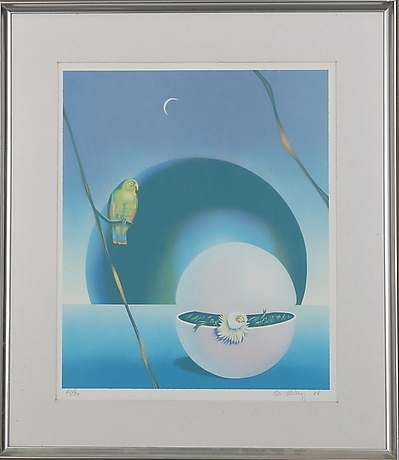 OLE AHLBERG. Composition with parrot, color serigraphy no. 82/90 ...