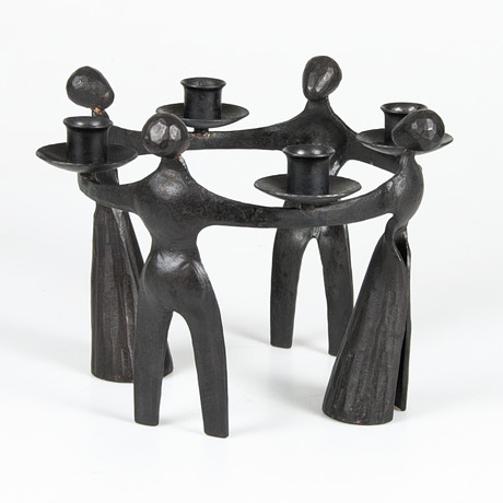 THOMAS LINDBERG DANNIKE. CANDELABRUM. "Folkdansare", black painted ...
