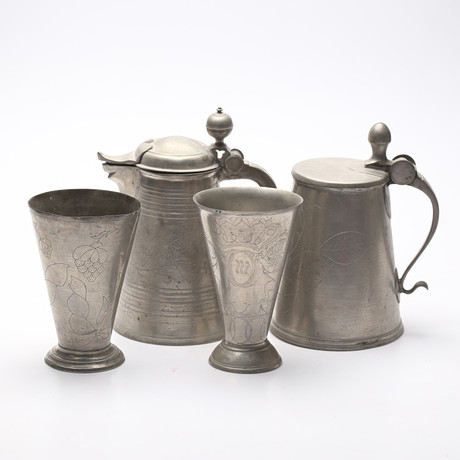 PEWTER OBJECTS, 4 parts, 19th-20th century. Silver & Metals - Pewter ...