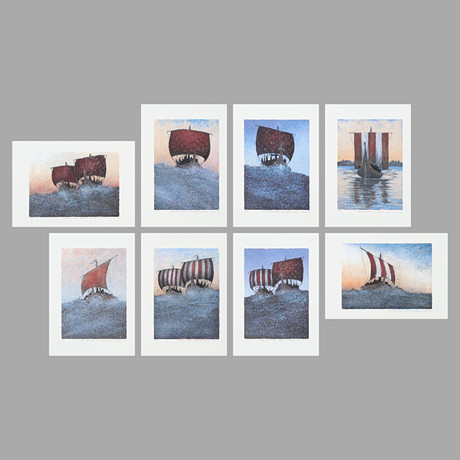 CARL-RICKARD CARLENSTIERNA. Färglitografier, 8 st, "Vikingamotiv ...