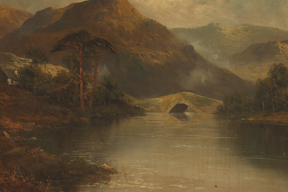 OIDENTIFIERAD KONSTNÄR. Olja på duk. Landskap, Skottland, 1800-talets ...