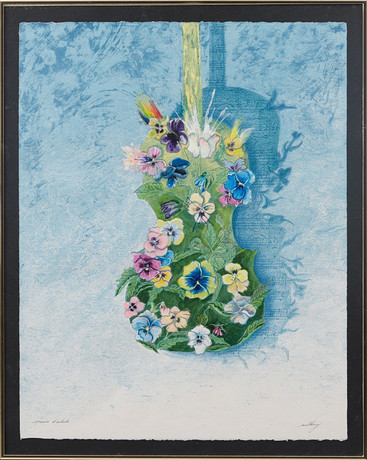 ANTHONY STRÜWER. Blomster i form av fiol, delvis handkolorerat ...