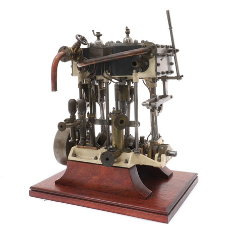 A MODEL OF A TWO CYLINDER COMPOUND STEAM LAUNCH ENGINE WITH STEPHENSON ...