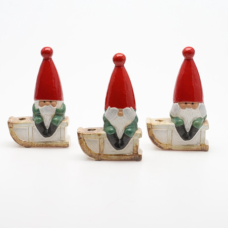 LISA LARSON. LJUSTAKAR MED TOMTAR, TRE STYCKEN. Keramik & Porslin ...