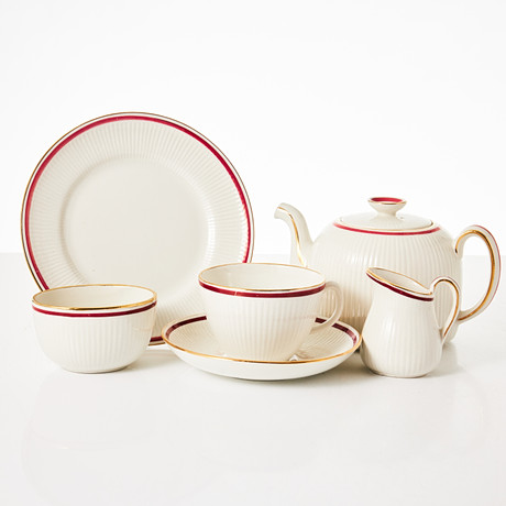 GEFLE, "Soraya", tea set, 15 dlr, red and gold stripe decoration ...