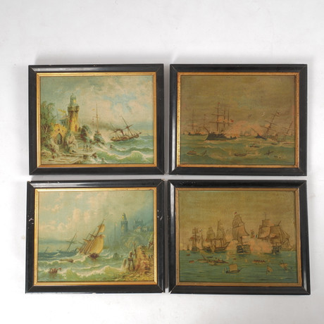 ALBERT BREDOW. Marina oljetryck. Slutet 1800-talet, 4 st. Konst ...