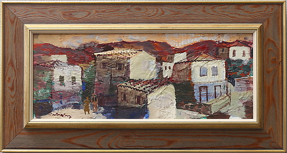 BERTIL WAHLBERG. Southern village with figures. Oil on canvas, signed ...