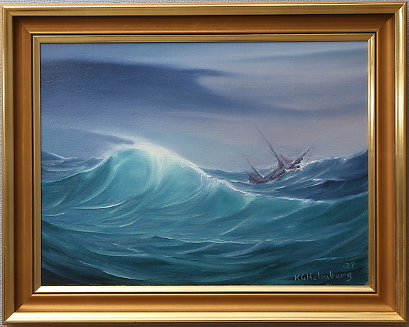 KARL GUSTAV HOLMBERG. Sea motif with ships. Oil on canvas, signed KG ...