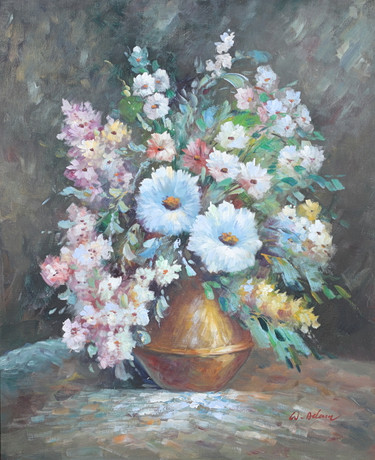WALTER ADAMS. olja på duk, "Blomsterstilleben", otydligt signerad ...