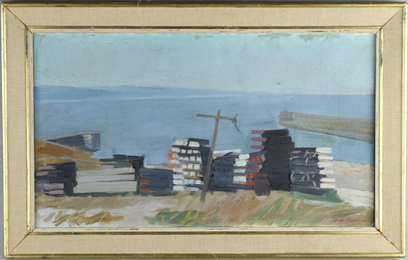 ARVID KARLSSON (1907-1964). Oil on canvas, "At the fishing port ...
