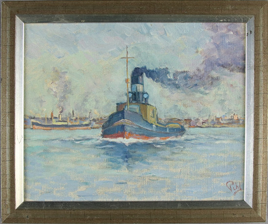 PAUL PIHL. Olja på duk, ångbåt, signerad. Konst - Måleri - Auctionet