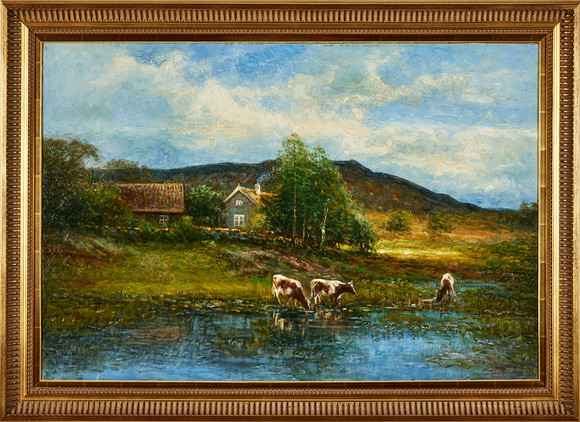 SEVERIN NILSSON. Landscape with grazing cows, oil on Board, 68 x 100 cm ...