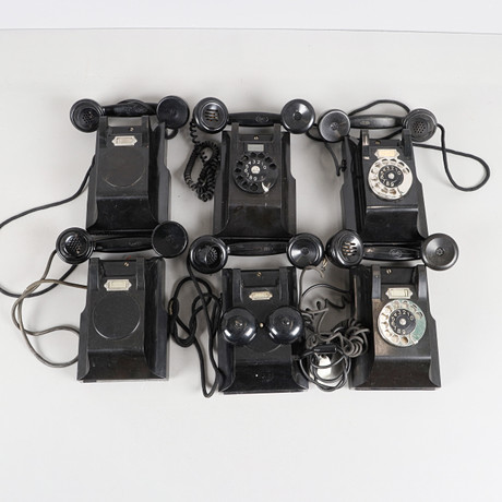 WALL TELEPHONES, 6 pieces, Televerket, first half of the 20th century ...