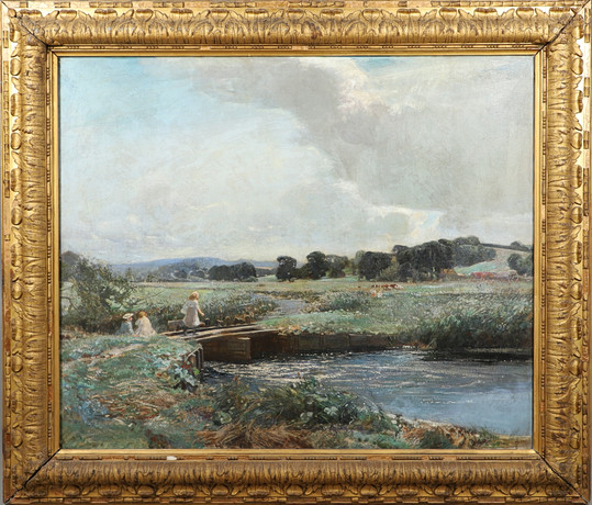 HARRY WATSON (1871-1936). MEADOW SCENE, THOUGHT TO BE ON THE ISLE OF ...