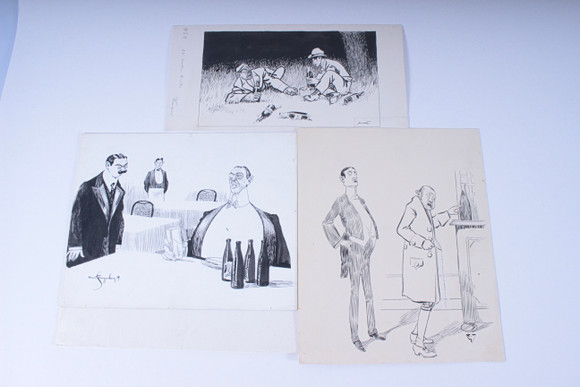 SKÄMTTECKNINGAR, 3 st, bl a Knut Stangenberg. Konst - Teckningar ...