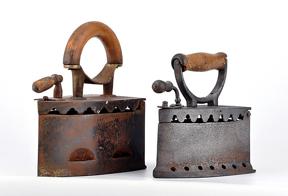 "2 ANTIQUE IRON IRONS WITH WOODEN HANDLES". Miscellaneous ...