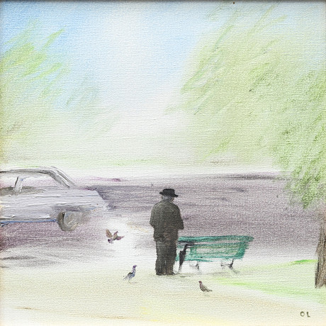 OLLE LINDGREN 1930-2018). Vid parkbänk, olja på duk, signerad. Konst ...