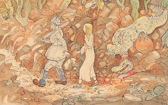 ALBIN JÖNSSON. Saint Göran and the dragon, watercolour, signed A. J-son ...