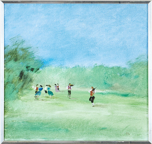 OLLE LINDGREN (FÖDD 1930). "Sommardans", monogramsignerad OL, daterad a tergo -76, olja på duk ...