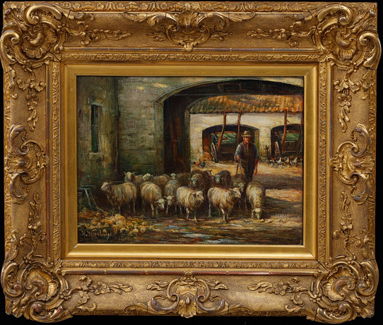HENRY MORLEY. Lantgård med får. Olja på duk, signerad. Konst - Måleri ...