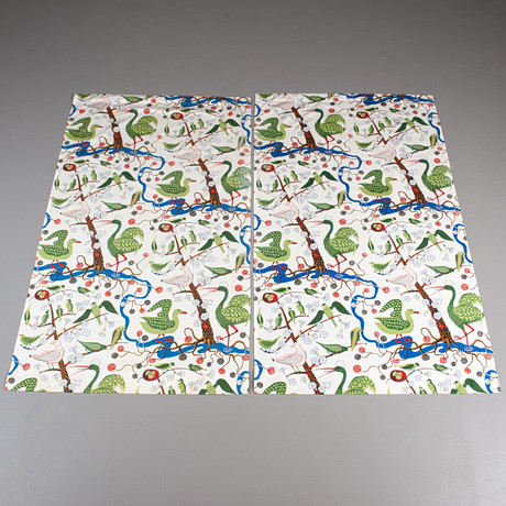 JOSEF FRANK. DRAPERI / GARDINER. Ett par, "Gröna Fåglar", Firma Svenskt ...