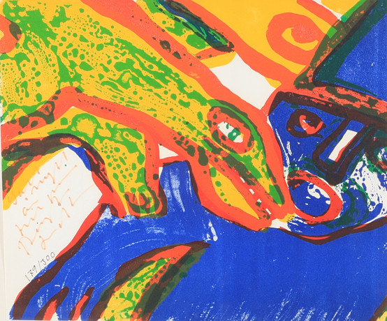 BENGT LINDSTRÖM. Composition with dedication, color lithograph. Art ...