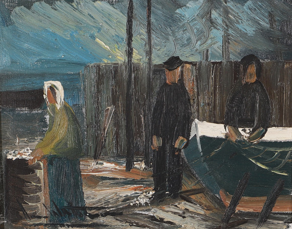 ARNE WALLSTEN. Harbor with figures, oil on canvas, signed. Art ...