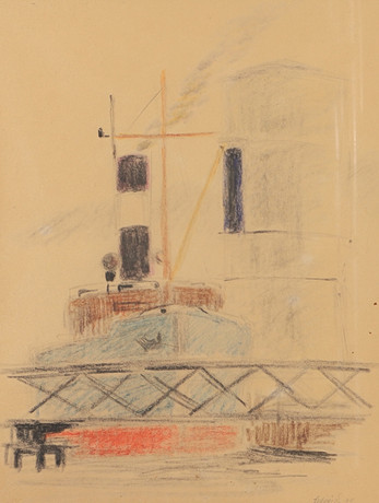 STIG TRÄGÅRDH. Port motif, drawing, signed Trägårdh -49. Art - Drawings ...