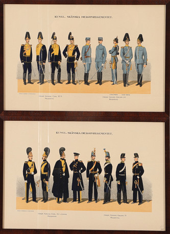 MILITÄRA UNIFORMER, 2 inramade tryck. Konst - Grafik - Auctionet