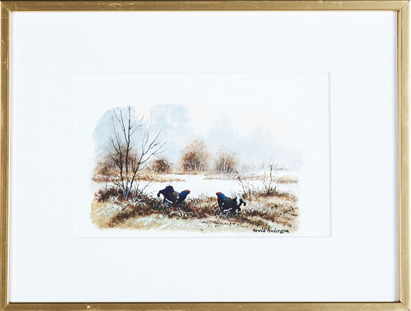 ARVID ANDERSSON (1934-2001). Orrar i landskap, akvarell, signerad Arvid Andersson. Konst ...