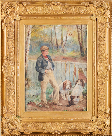 THOMAS SAMPSON. Attributed to. Boy and dogs, watercolour, 46 x 32 cm ...