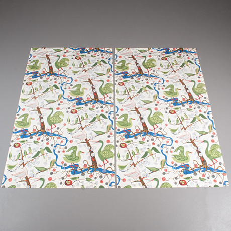 JOSEF FRANK. DRAPERI / GARDINER. Ett par, "Gröna Fåglar", Firma Svenskt ...