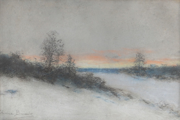 ANNA BRINK. Tavla, vinterlandskap, blandteknik, signerad. Konst - Måleri - Auctionet