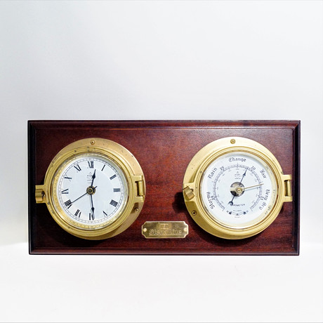 SHIP'S CLOCK/BAROMETER, plate marked "Stena Line", Pilot Marie, quartz ...