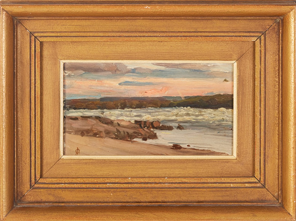 OLE JUUL (1852-1927). Puesta de sol, óleo sobre lienzo, Tabla rayado ...