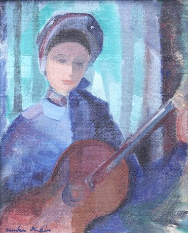 REUBEN HEDIN. Kitaraa soittava nainen. Öljy kankaalle, vuorattu Paneeli ...