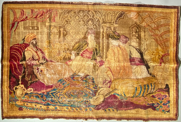 CARPET/TAPESTRY WITH ARABESQUE PALACE SCENE. END OF THE XIX CENTURY ...