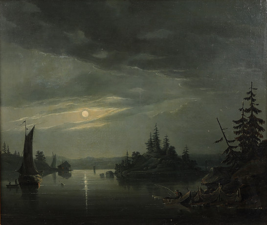 AXEL NORDGREN (SVERIGE, 1828-1888). 'Fisherman in the Moonlight'. Art ...