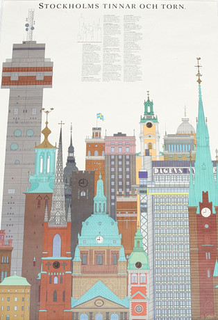 PLANSCH, "Stockholms tinnar och torn", Carlsson & Broman AB, 1970-tal ...