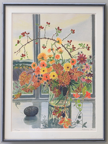 MONA HUSS WALIN. Color lithograph, Flower still life, signed, numbered ...