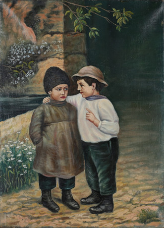 OKÄND KONSTNÄR. Oil on canvas, copy after "Le Secret" by Marie Wunsch ...