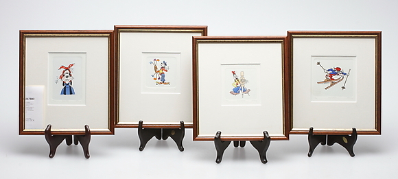 SOWA & REISER, WALT DISNEY. Color drawings, 4 pcs, signed and numbered ...