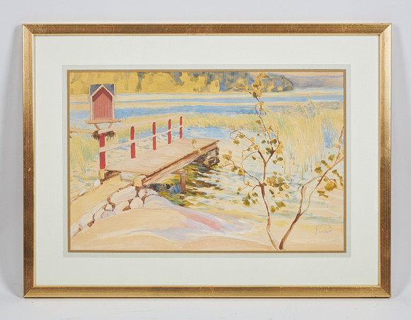 HELMI BIESE. Maisema Sikosaaresta, epäselvästi signeerattu, vesiväri ...