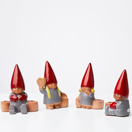 LISA LARSON. Ljusstakar, i form av tomtar, 4 st, Gustavsberg ...