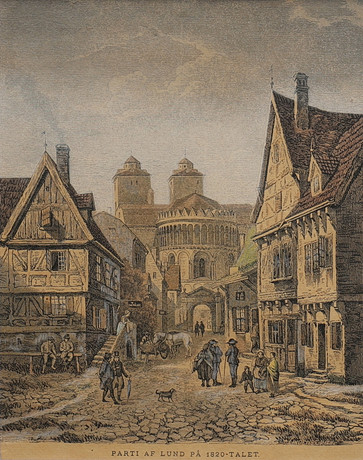 PARTIALLY COLORED GRAPHIC SHEET, "A Collection af Lund in the 1820s ...