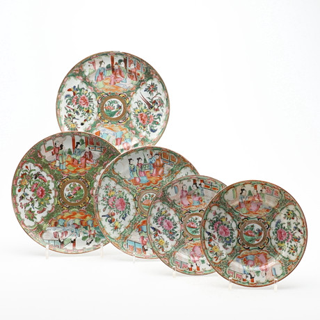 PLATES, FIVE PIECES, CANTON ROSE. Ceramics & Porcelain - Oriental ...